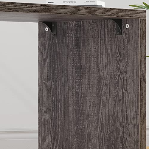 HSH L Shaped Desk with Drawers, L Shape Computer Desk with Storage Cabinet Shelves, Reversible Modern Industrial Home Office Corner Desk, Rustic Wood Executive Writing Gaming Study Table, Gray 55 Inch