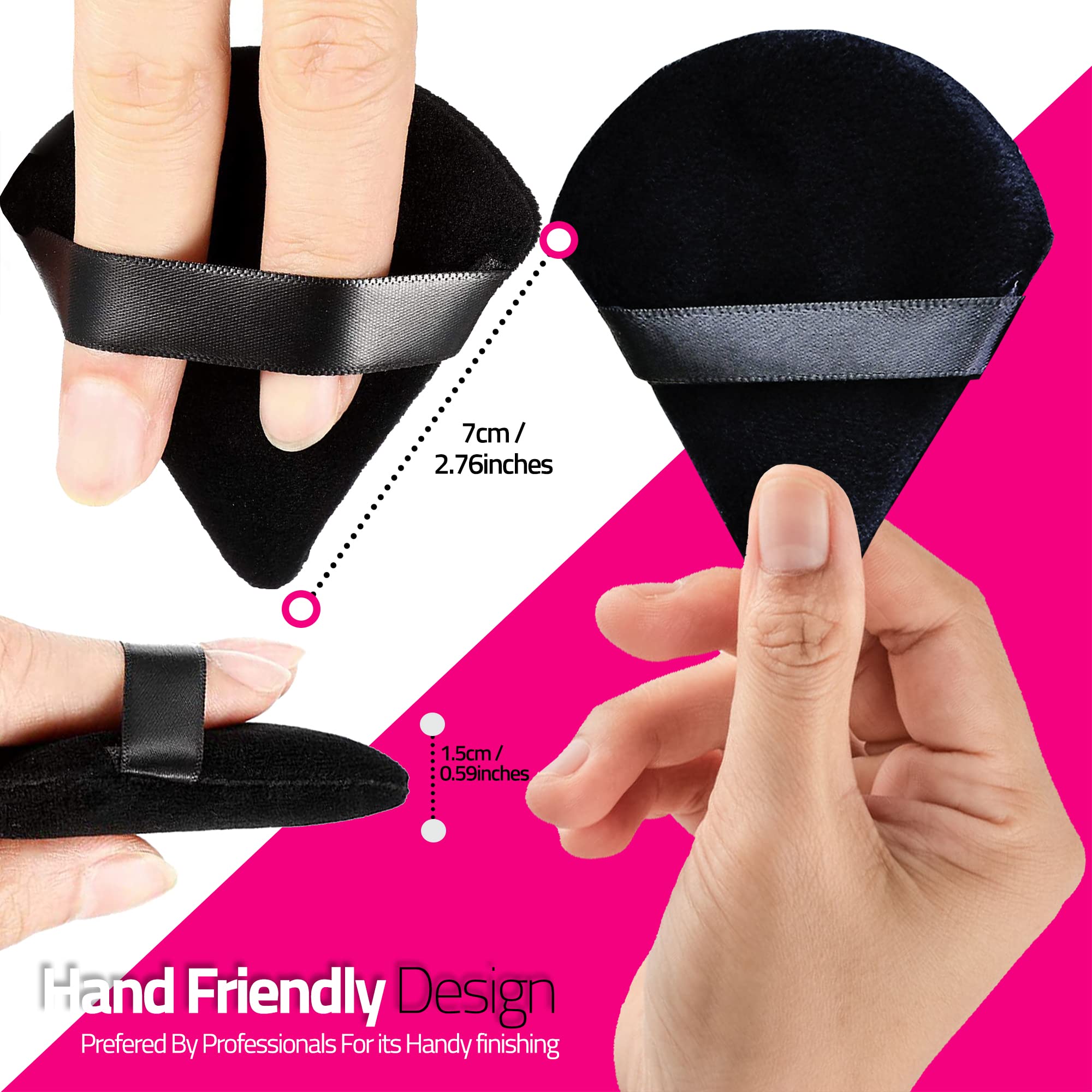 Ecomerr 12 Pieces Powder Puff with Cleansing Puff Face Triangle Makeup Puff for Loose Powder Body Velour Cosmetic Setting Sponge Velvet Washable Beauty Makeup Tool (Black)