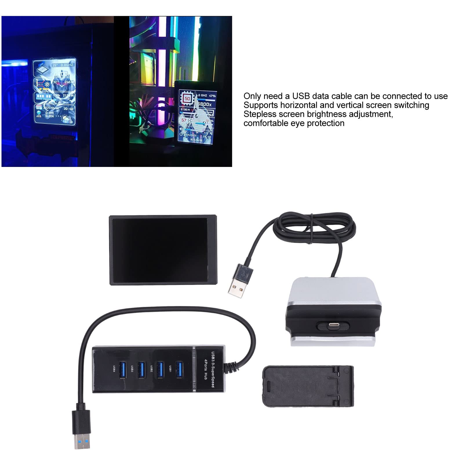 CUEI Portable Monitor for Laptop, 3.5in 360°Rotation Stepless Brightness Adjustment Auto Screen Off Laptop Screen Extender