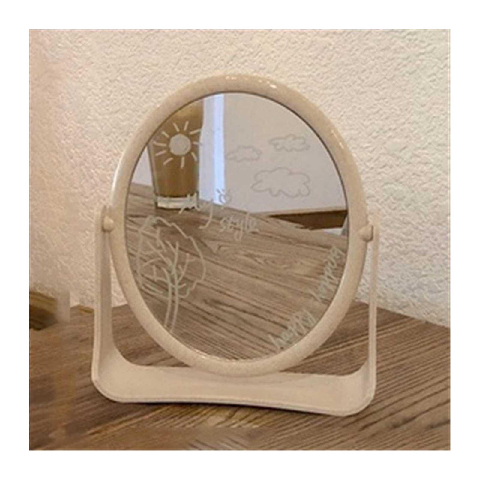 DYPASA Mirror Desktop Makeup Mirror Female Student Dormitory Desktop can Stand Lovely Portable Vanity Mirror Small Household Double-Sided Mirror (Color : Beige)