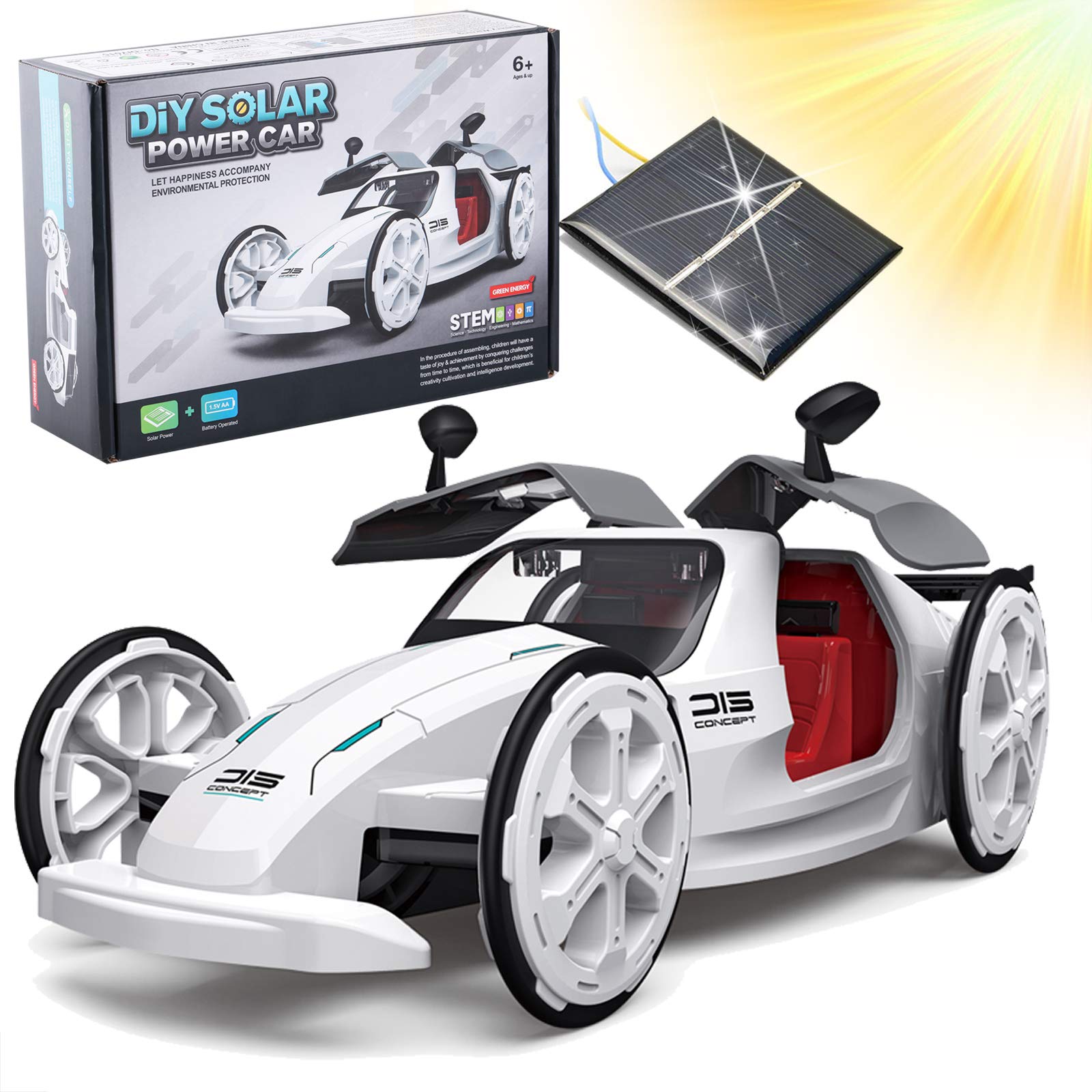 Masefu STEM Car Toy, DIY Eco-Engineering Science Assembly Vehicle with Openable Car Doors, Power by Sun Educational Experiment Building Car Kit for Kids 6+ Years Old Kids