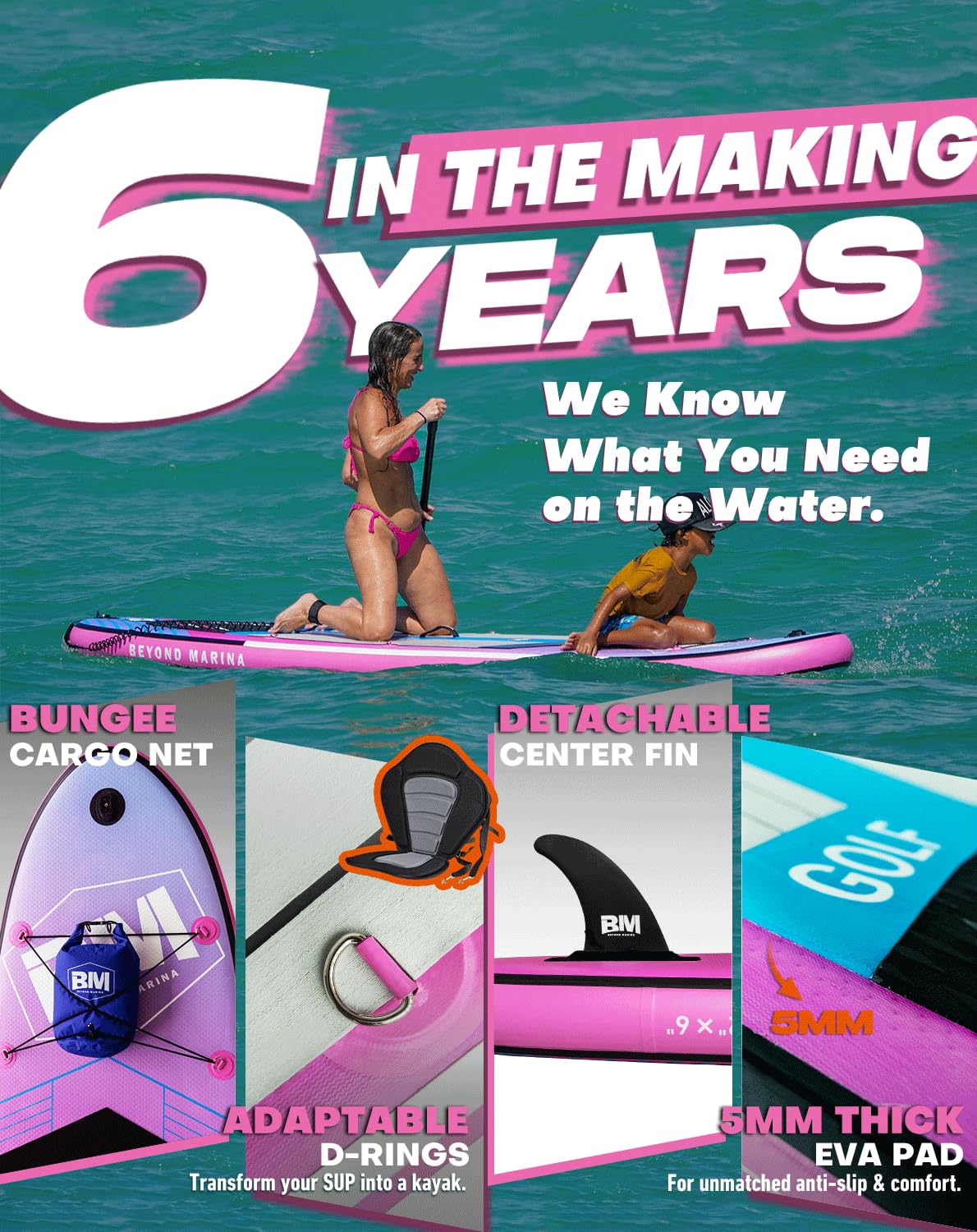 BEYOND MARINA Inflatable Paddle Board Stand Up Paddle Board, 10'6"x32"x6" Featherlight Sup Board for Youth & Adult | Premium Double Action Pump, Backpack, Fiberglass Paddle, Leash, Mint