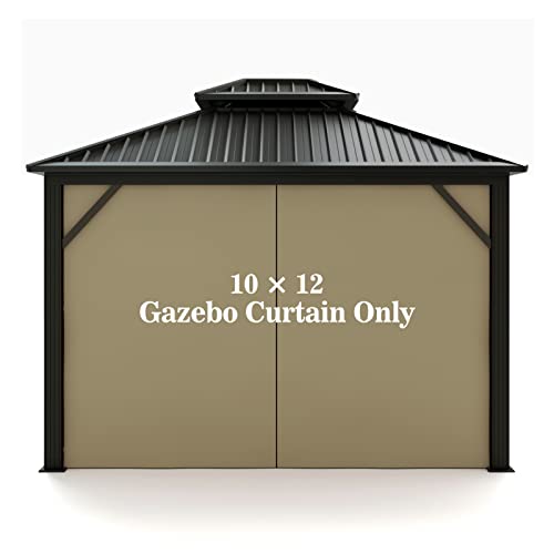 Gazebo Universal Replacement Privacy Curtain โ Hugline 10' x 12' Gazebo Side Wall Outdoor Privacy Panel with Zipper (Khaki)