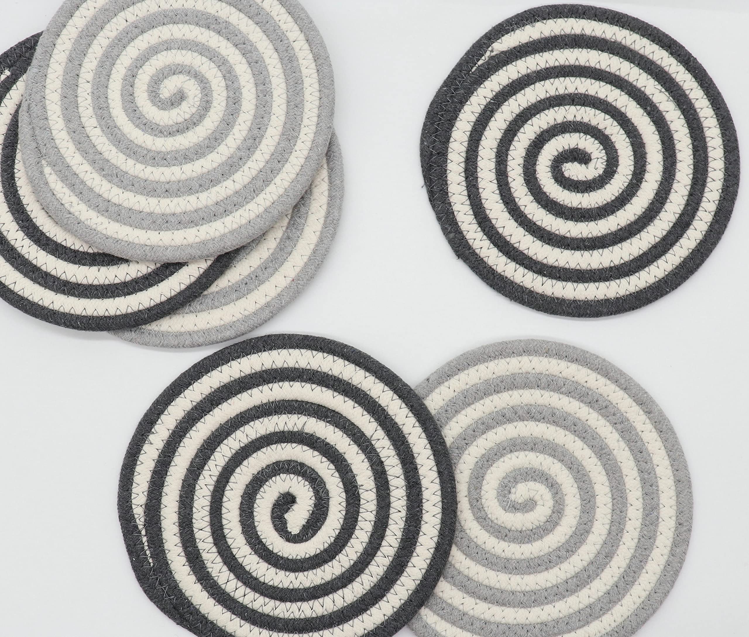 Cotton Pot Holders Hot Pads for Kitchen Heat Resistant, Thread Weave Trivet Multipurpose Pot Holder by Diameter 7 Inches, Color Matching Potholders Set of 3 (Dark Grey)