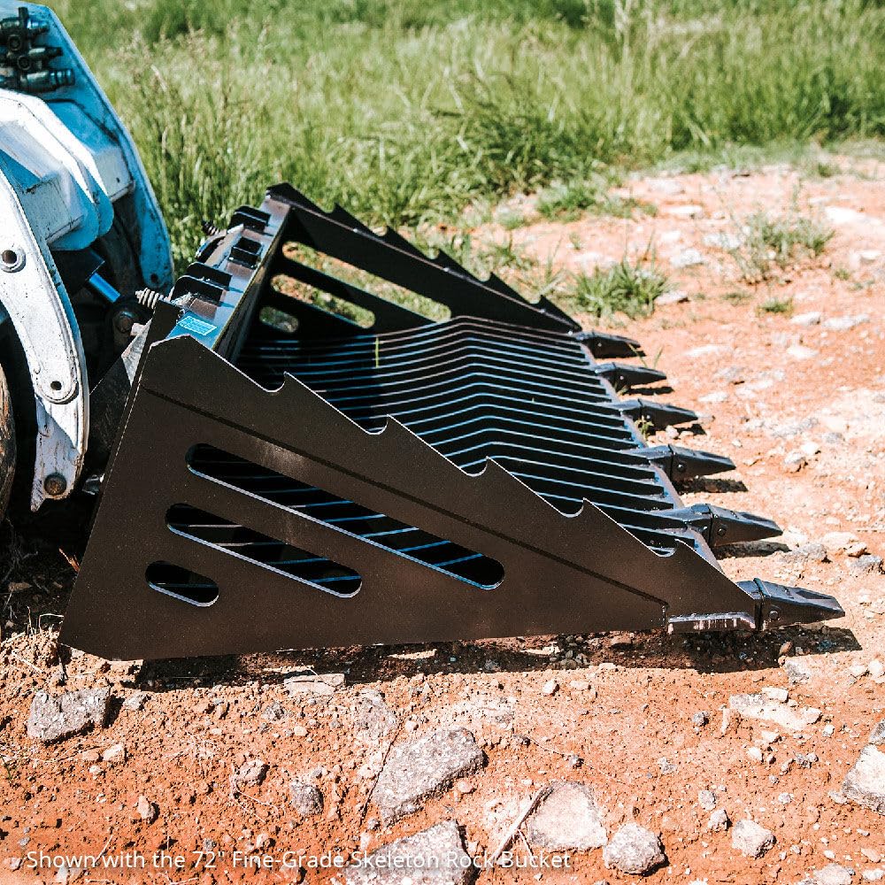 Titan Attachments 48in Fine-Grade Skeleton Rock Bucket with Bolt-On Teeth, Skid Steer Quick Tach, Reinforced Side Cutters