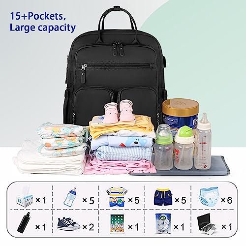 Mancro Diaper Bag Backpack for Men, Dad Diaper Bag for baby with multi-compartment, Waterproof Baby Travel Bag for working dads with Insulated Pockets, USB Charging Port, Stroller Straps, Black