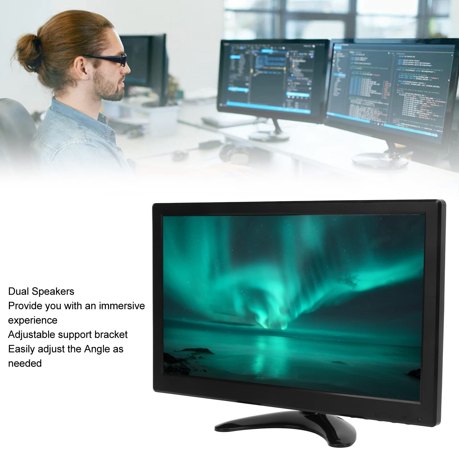 Cuifati 13 Inch TFT LED Monitor Support VGA HD Multimedia Interface AV BNC USB DC, PC Monitor with Double Speaker, Remote Control and Adjustable Bracket
