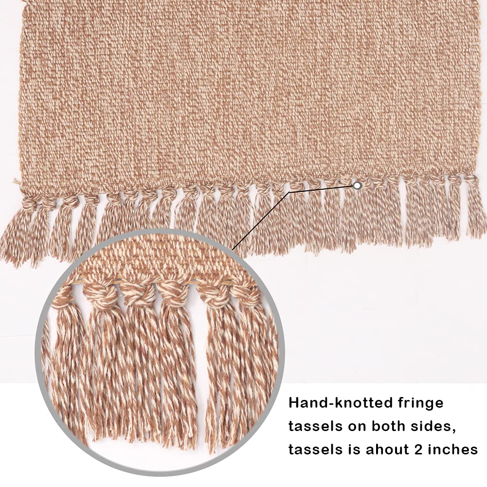 Boho Bathroom Rug Cotton Reversible Laundry Room Rag Rug - Hand Woven Solid Color Chindi Area Rug Entryway for Kitchen Bathroom Bedroom Dorm (2' x 4'3, Coffee)