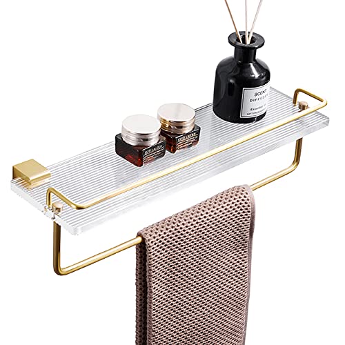 HSXJJ Rack Acrylic Shelf with Towel Bar and Rails Aluminum Extra Thick Acrylic Bathroom Rack with Towel Bar 15.7" x 4.7" (Gold)