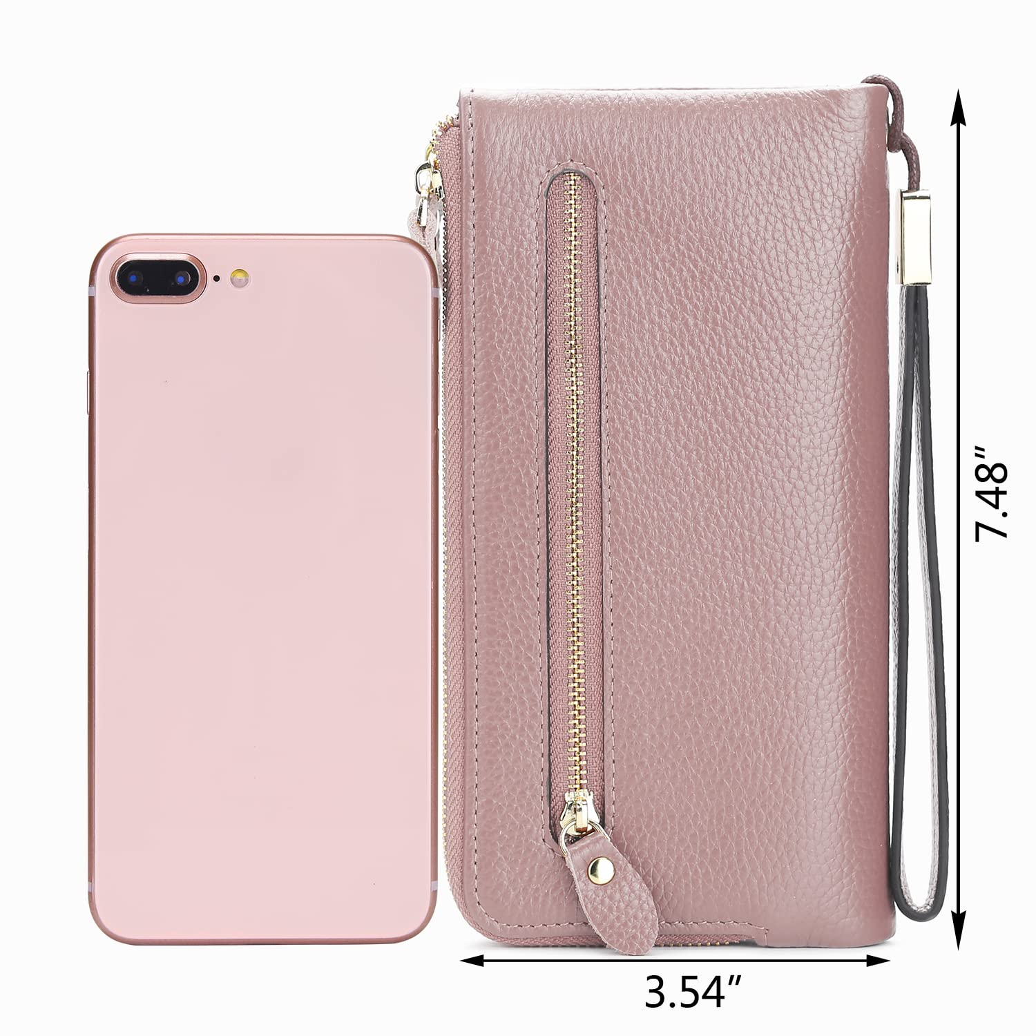 YALUXE Women's Genuien Leather Wristlet Wallets with Multi Card Slots Double Zipper Pocket