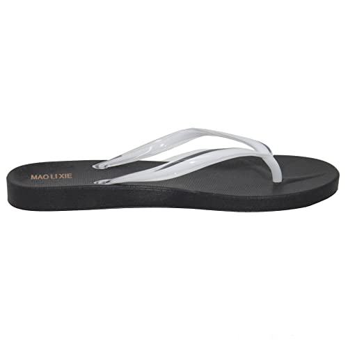 Mao Li Xie Women's Slim Flip Flops Shining Strap Summer Beach Thong Slippers Comfort Sandals (8, White, numeric_8)
