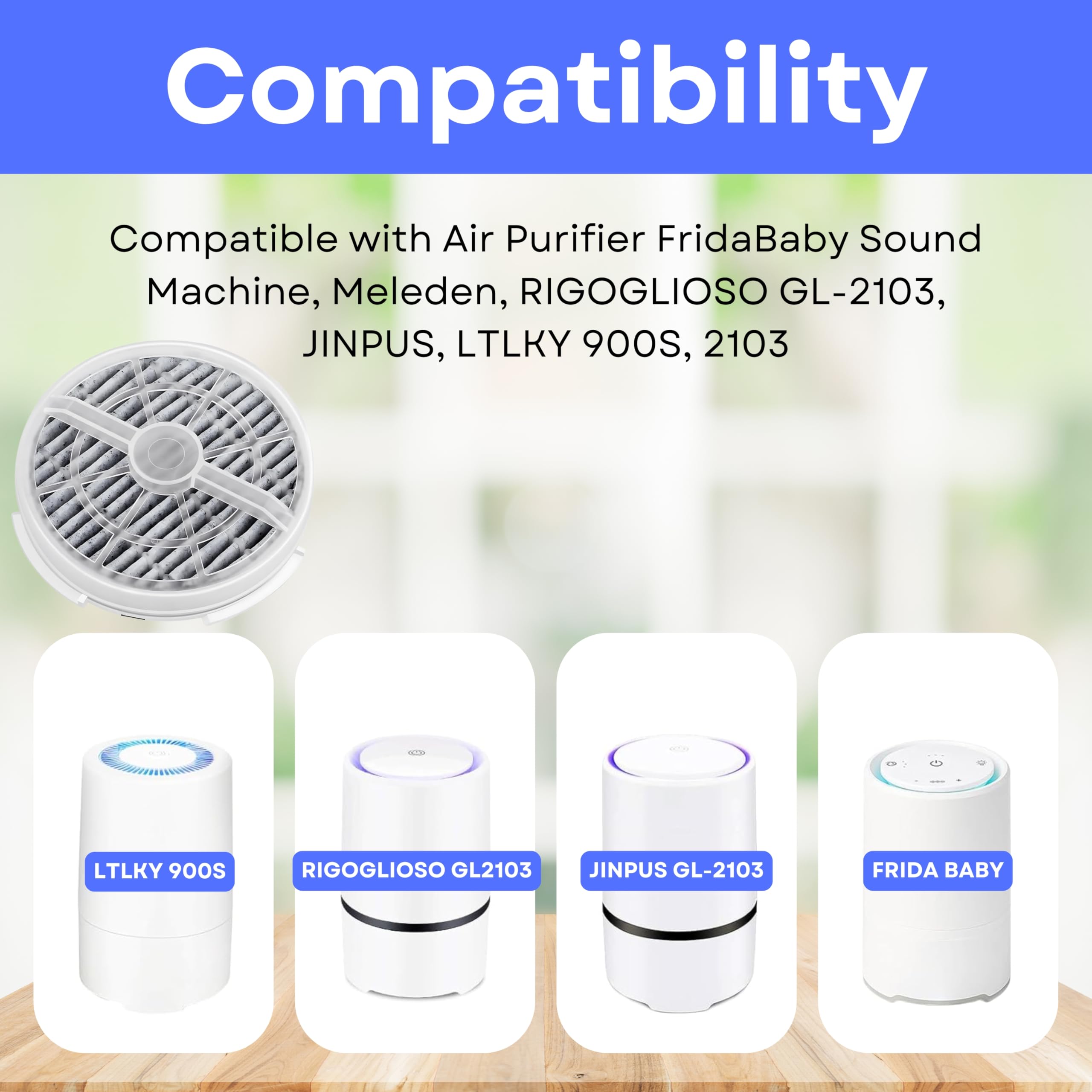 Nispira Activated Carbon HEPA Filter Replacement | For Air Purifier FridaBaby Sound Machine, Meleden, RIGOGLIOSO GL-2103, JINPUS, LTLKY 900S, 2103, 4 Pack