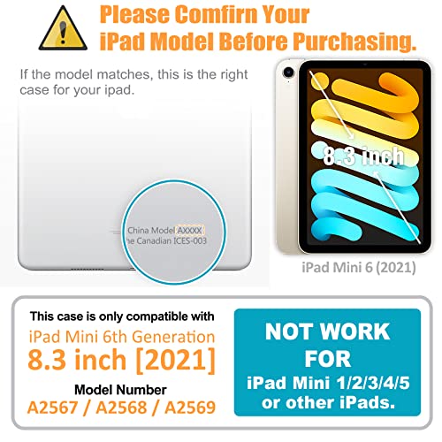 SEYMAC iPad Mini 6 Case 2021 Mini 6th Generation Case, Shockproof Protective Mini 6 Kids Case with Pencil Holder Screen Protector Hand Strap Stand Case for iPad Mini 6th Gen 8.3 Inch 2021, Black