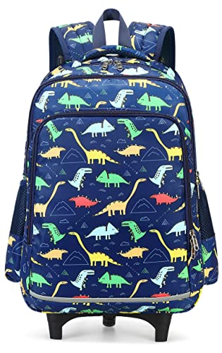 CAMTOP 18 Inch Rolling Backpack Boys Travel Roller Bag with Wheels Kids School Bags Wheeled Luggage Backpack(Dinosaur)