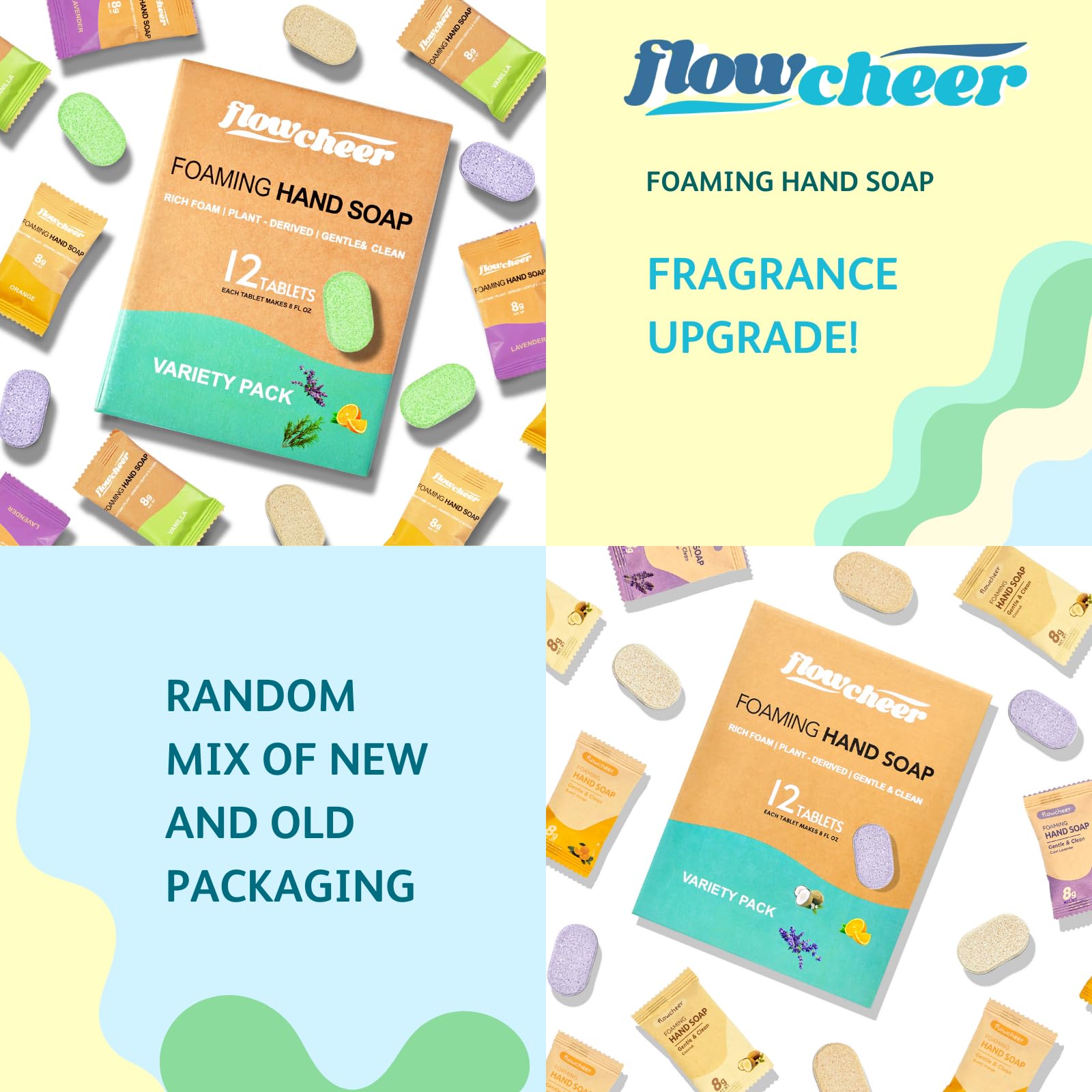 flowcheer Foaming Hand Soap Tablet Refills-12 pack Makes 96 fl oz (12 x 8 fl oz Bottles)-Variety Fragrance Soap Refills Tablets for Using With Foaming Hand Soap Dispenser(Not Included) Only