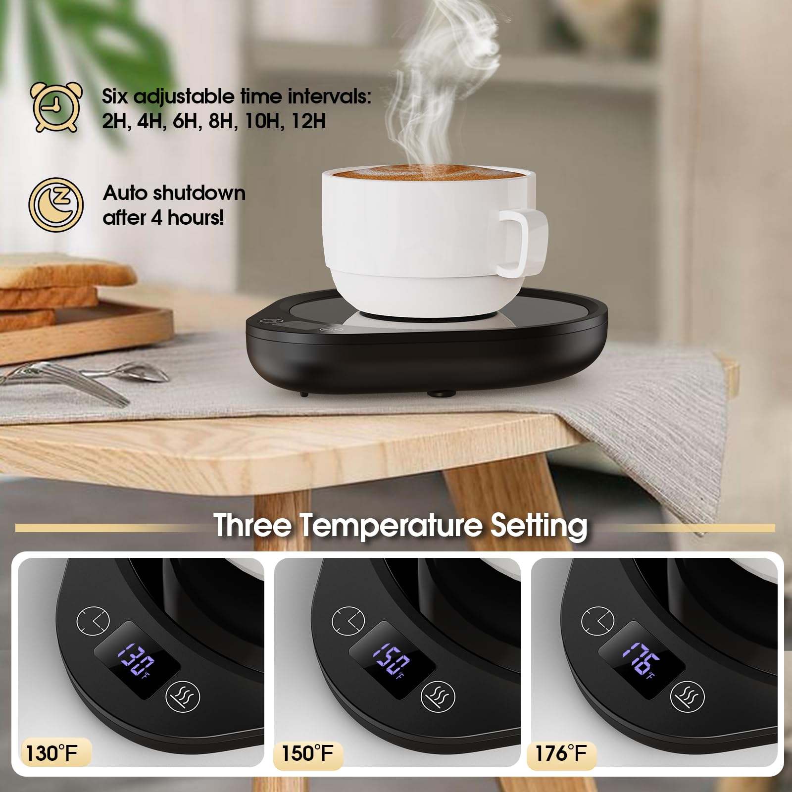 Coffee Mug Warmer,Electric Coffee Warmer for Desk with Auto Shut Off,Candle Warmer, 3 Temp & 6 Timer Setting Smart Cup Warmer for Heating Coffee, Beverage, Milk, Tea, Hot Chocolate with Greeting Card