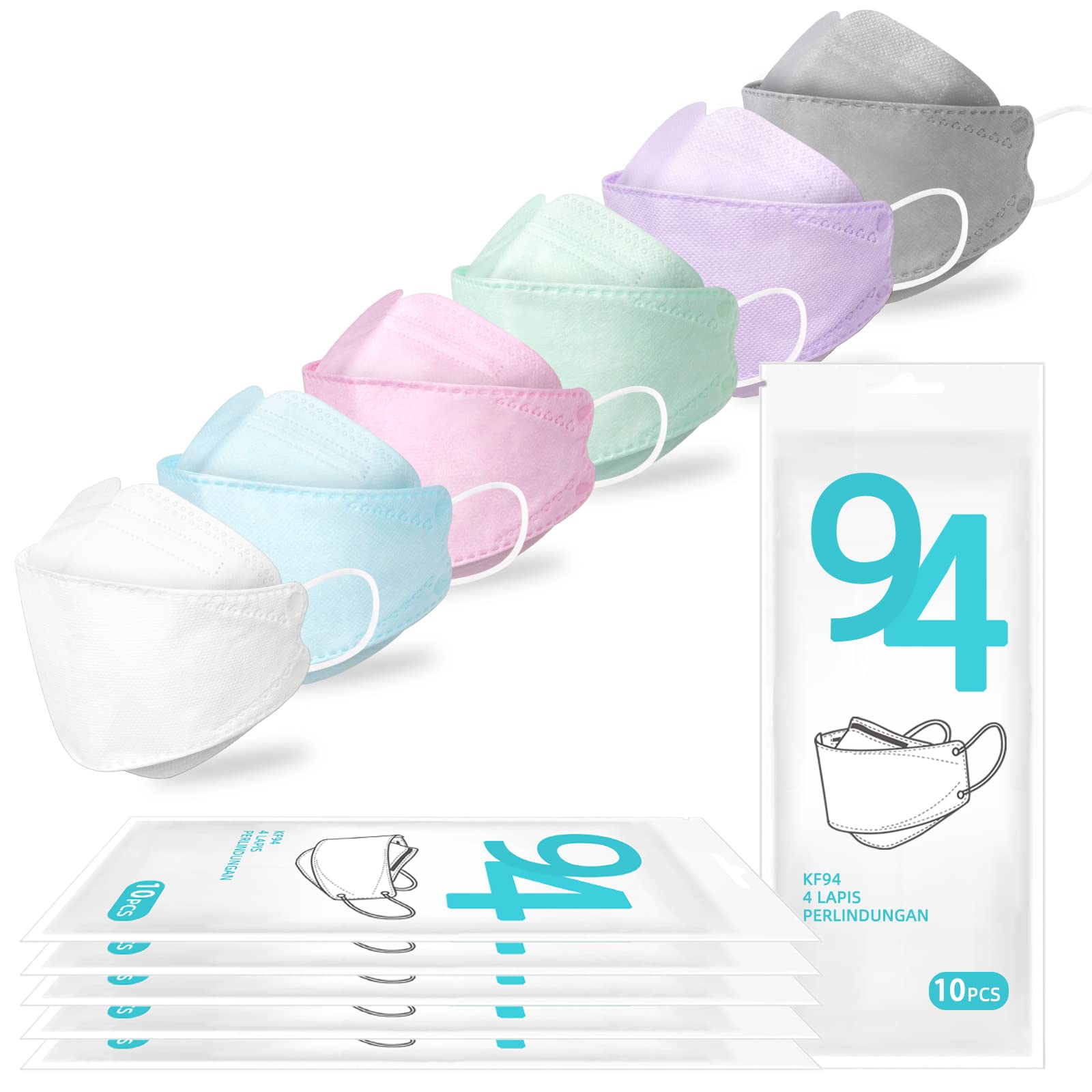LOGAO 60 individually packaged adult disposable KF94 black + white masks.