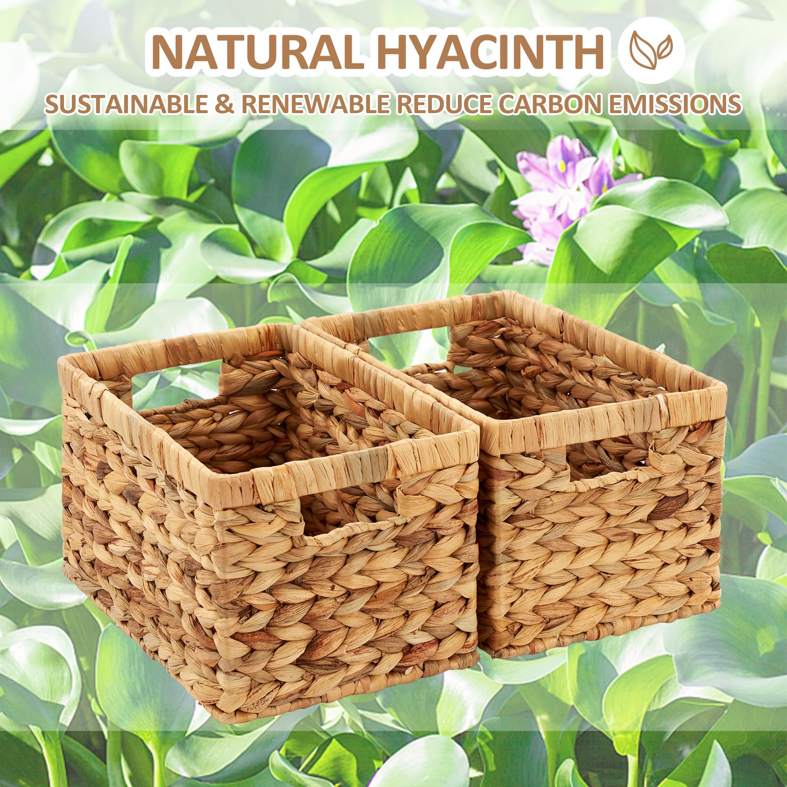 Edergoo Wicker Storage Basket, Water Hyacinth Storage Baskets with Built-in Handles, Large Wicker Baskets for Storage, 2 Pack Wicker Baskets for Organizing, Natural