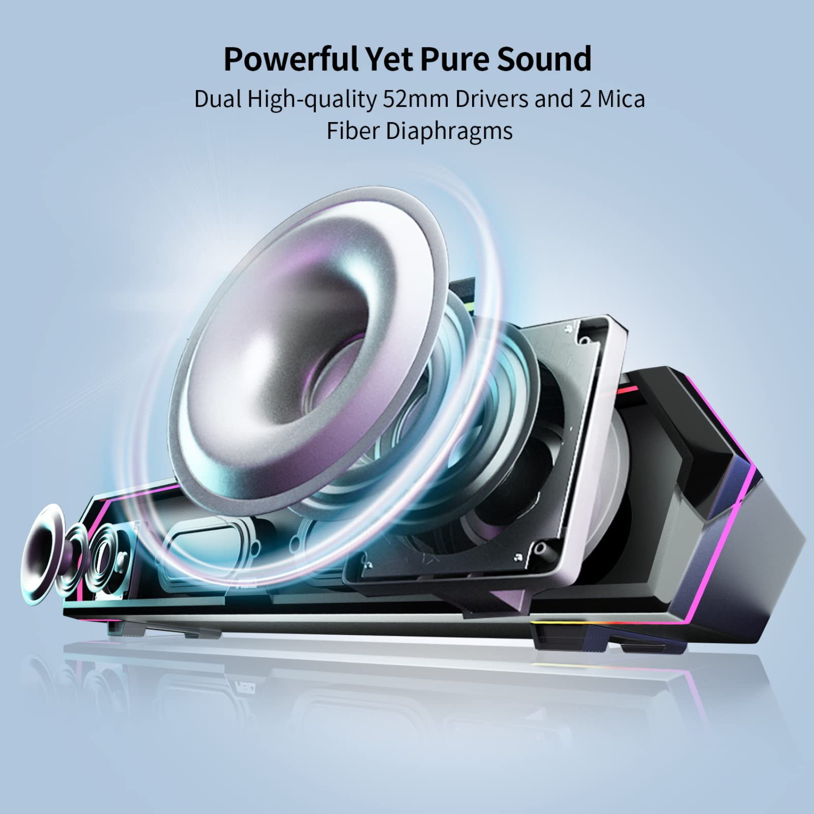 Edifier MG300 Computer Sound Bar: Loud Speakers with Deep Bass - Switch RGB Built-in Microphone for Gaming Speakers Wireless Bluetooth 5.3 & USB Adapter PC Sound Bar for Desktop