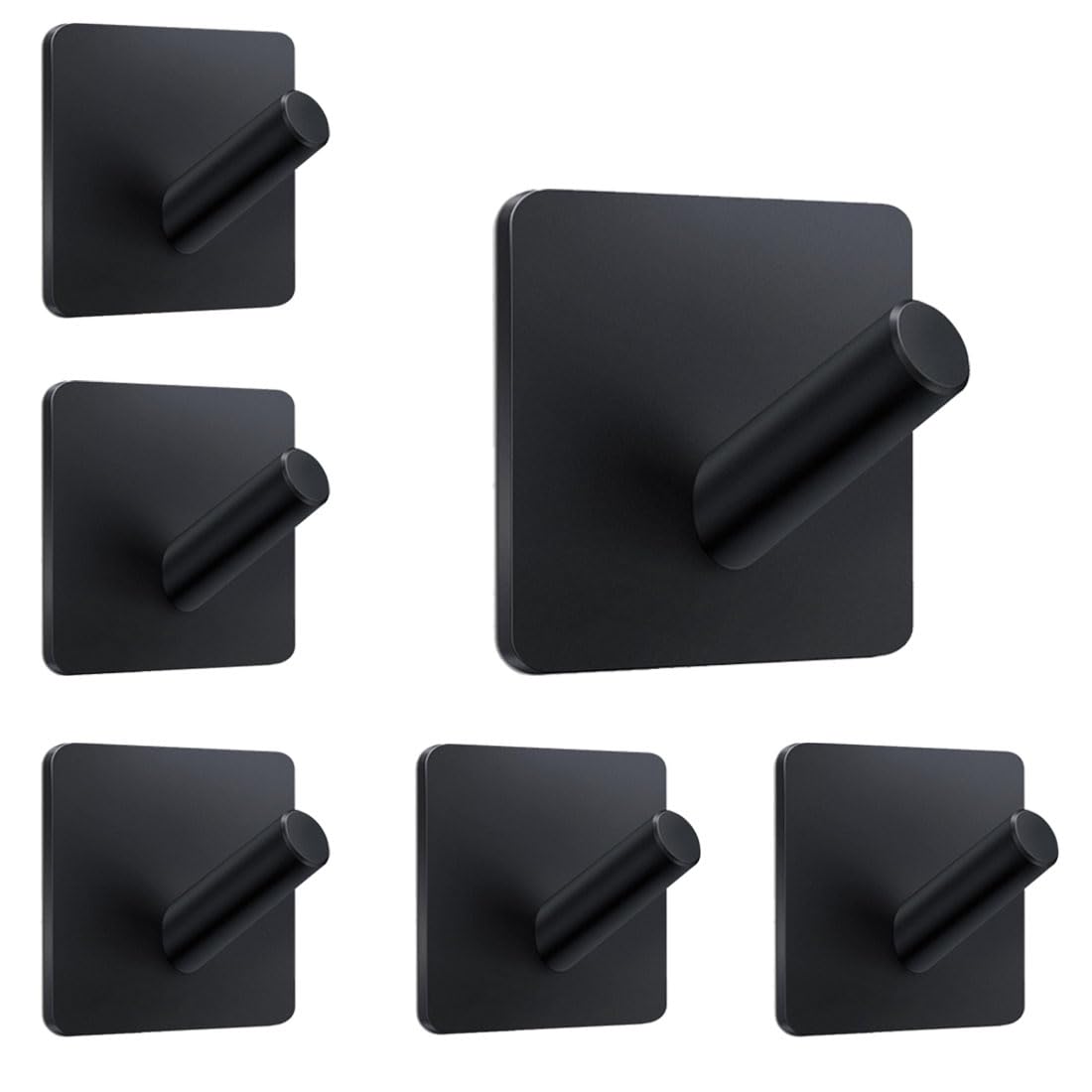 EDMILE Adhesive Towel Hooks 6 Pack, Bath Towel Hooks, Adhesive Wall Hooks for Bathroom Coat Robe Kitchen, Stainless Steel self-Adhesive Hooks, Black