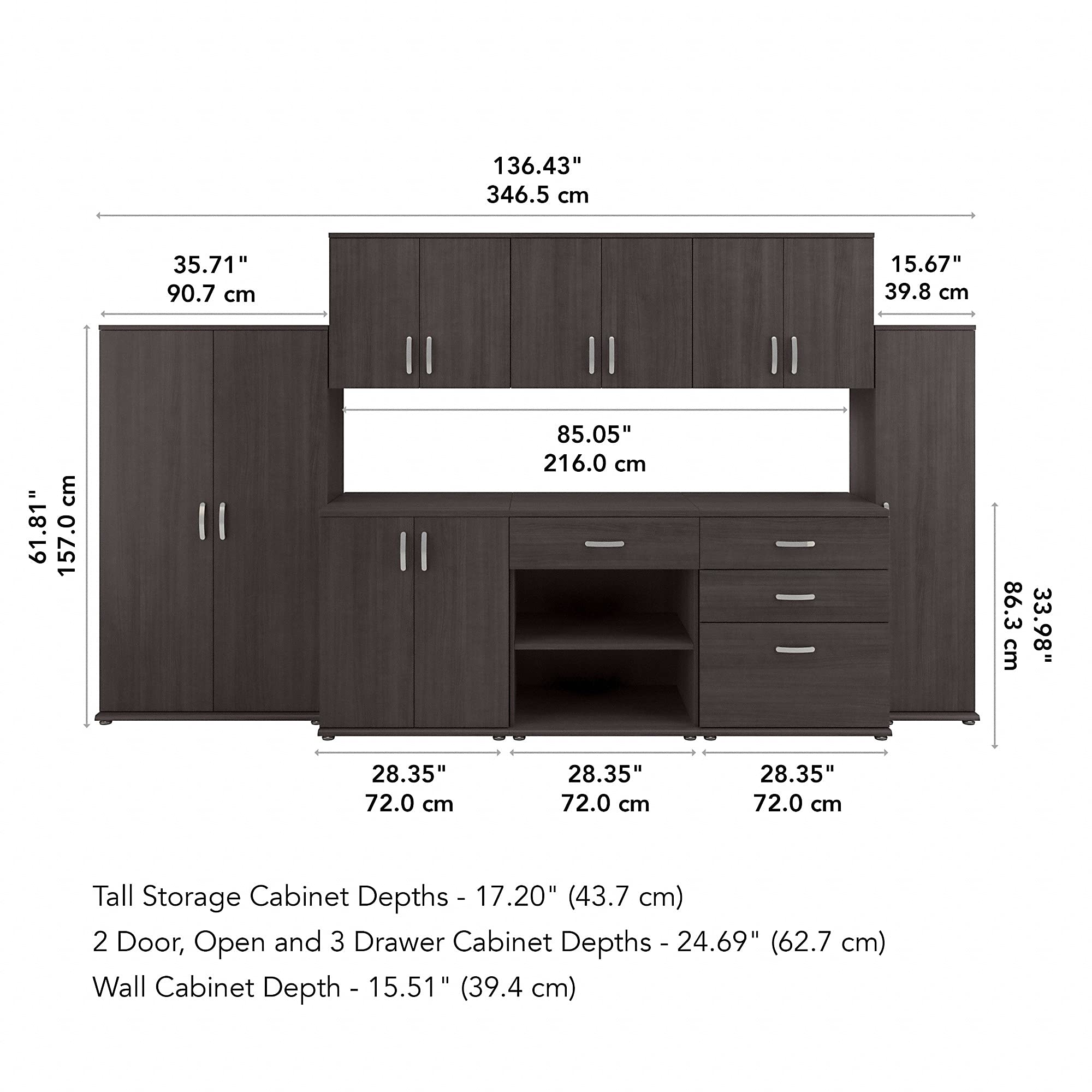 Bush Business Furniture Universal 8 Piece Modular Storage Set with Floor and Wall Cabinets, Storm Gray