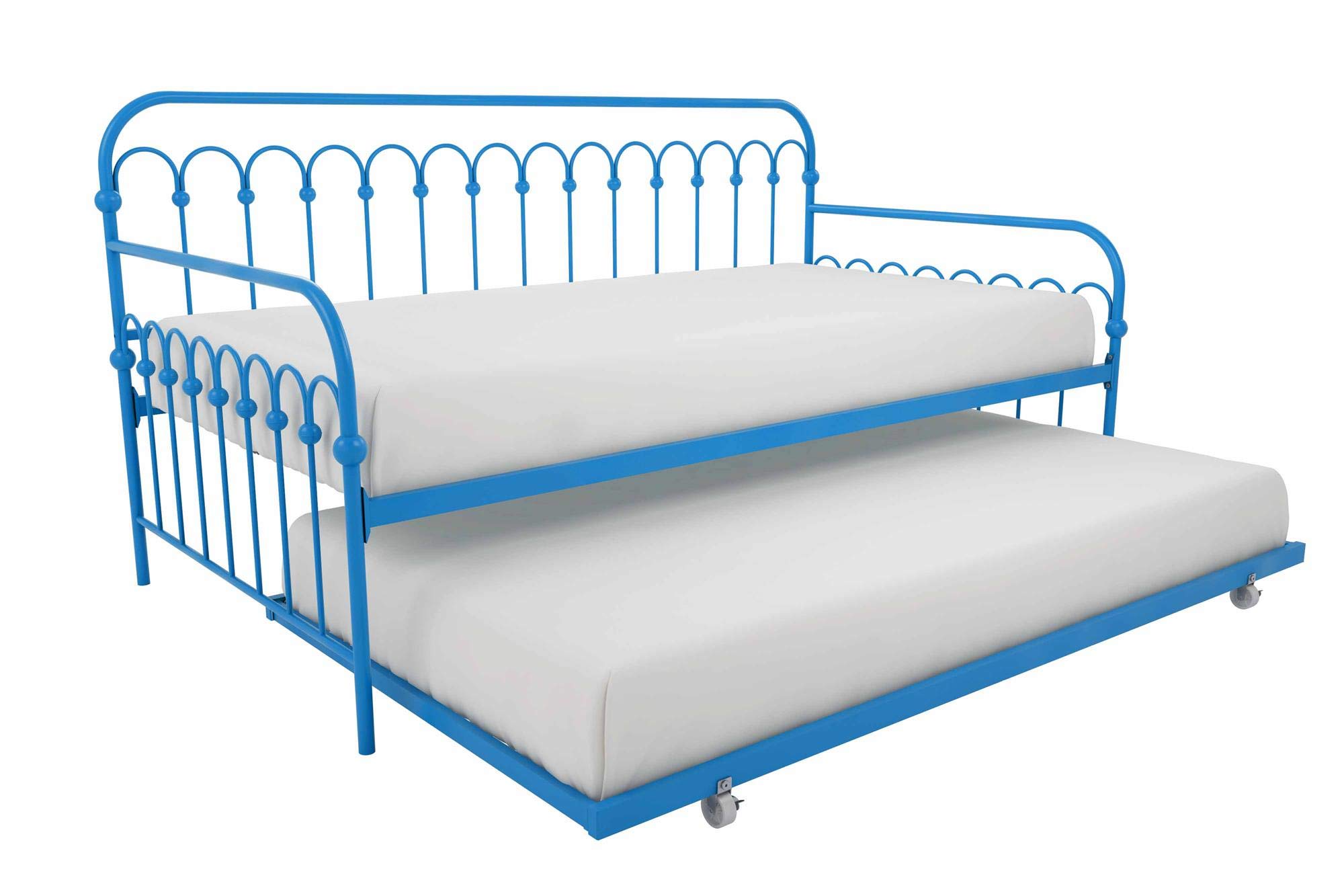 Novogratz Bright Pop Metal Daybed with Roll Out Trundle - Chic, Stylish, Space-Saving Design - Includes Sturdy Steel Slats