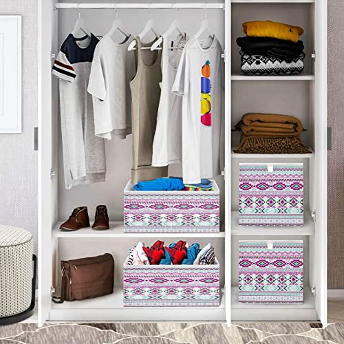 Kigai Cube Storage Bin Pink Aztec Navajo Print Foldable Storage Basket Toy Storage Box for Home Organizing Shelf Closet Bins, 11 x 11 x 11-Inch