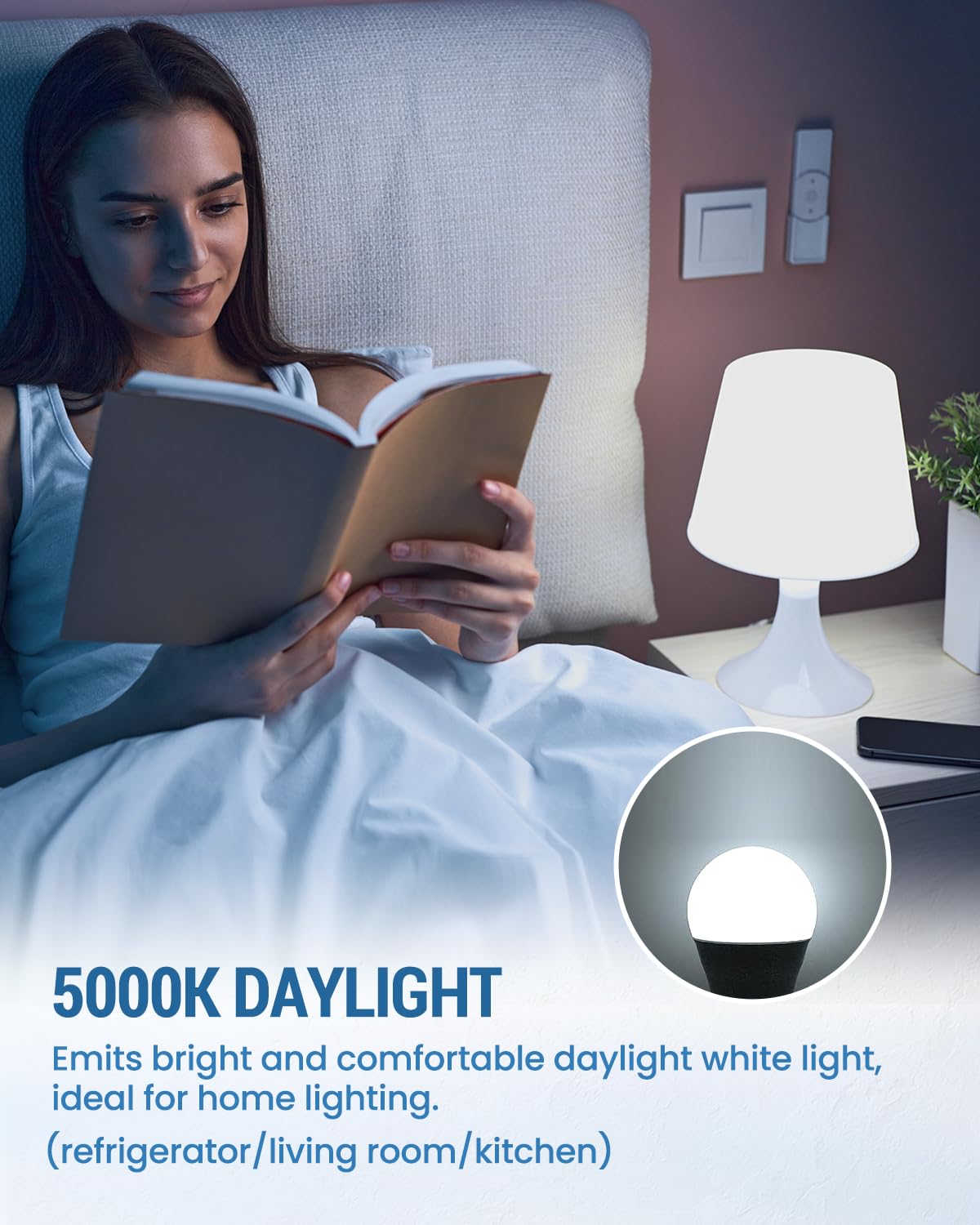 DoRight E26 Refrigerator LED Light Bulb, 5W A15 5000K Daylight White Fridge Waterproof Bulbs, 5W 400LM 40W Equivalent Freezer Bulb, 120V E26 Standard Base Light Bulbs for Home, Non-Dimmable, Pack of 2