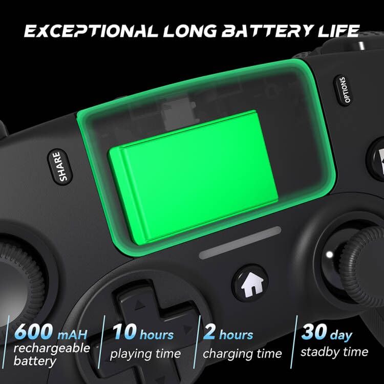 ShanWan Wireless Controller for ps4/PS4 Silm/PS4 pro. Wireless Remote Gamepad Compatible with iOS/PC/Android. Built-in 600mAh Battery with Double Shock/3.5 mm Audio jack/6-axis Motion Sensor/Programmable Back Buttons(white-black)
