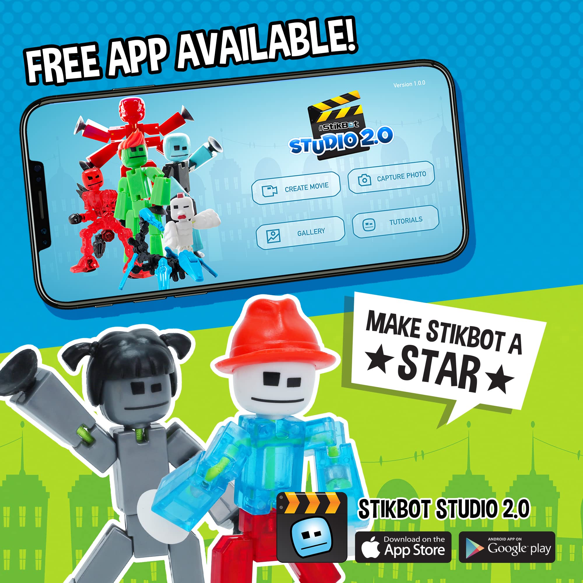 Zing StikBot Action Pack Hairstyle Bundle - Collectible Action Figures and Accessories, Includes 2 Stikbots and 2 Sets of Hairstyle Accessories, Stop Motion Animation, Ages 4 and Up (Set A)