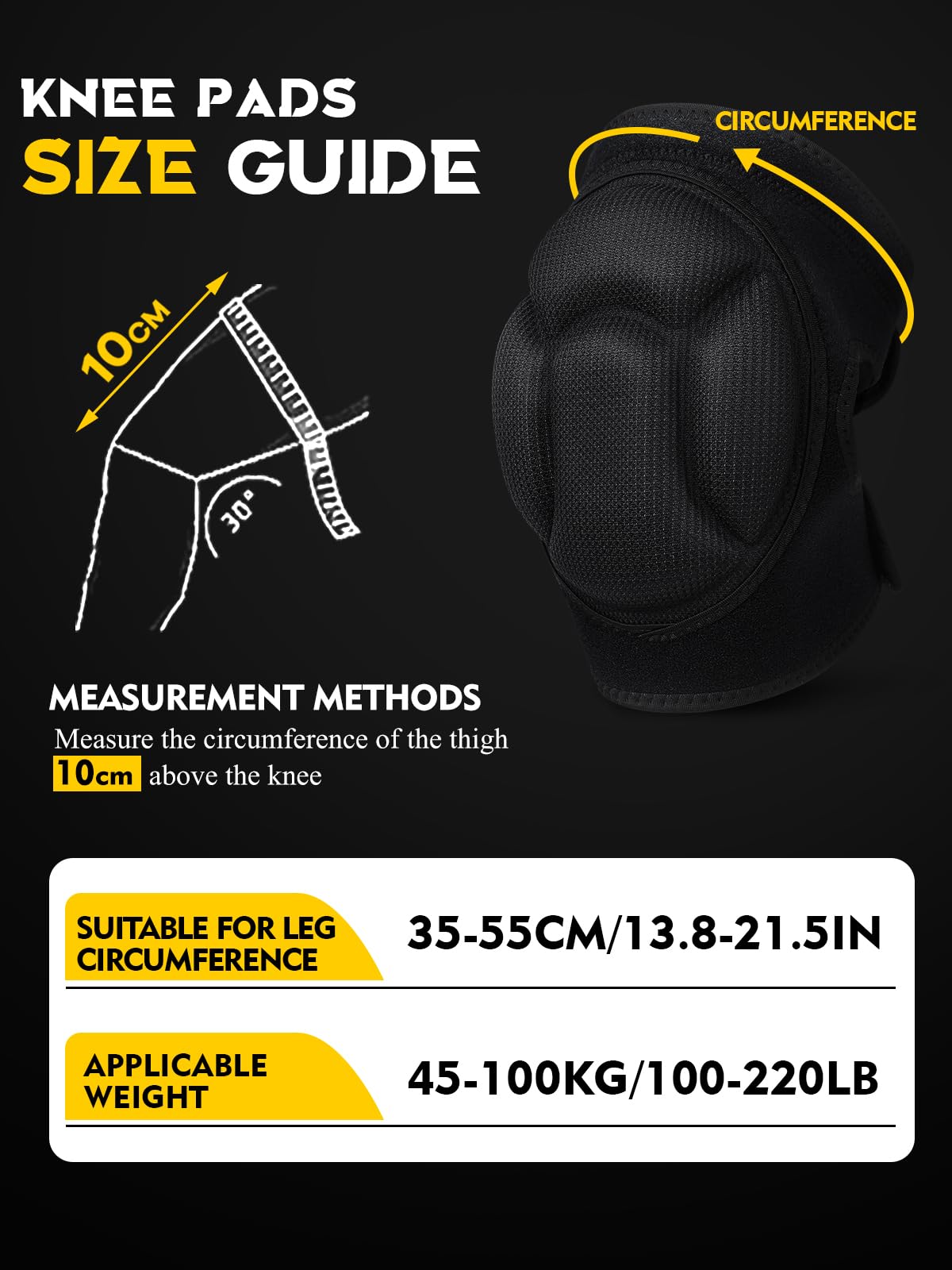 DGSHIRLDJO Knee Pads for Gardening, Cleaning, Construction Work, Flooring, Men/Women Knee Pads with Thick EVA Foam, Anti Slip Collision Avoidance Gardening Kneeling Pad (1 Pair, Black)