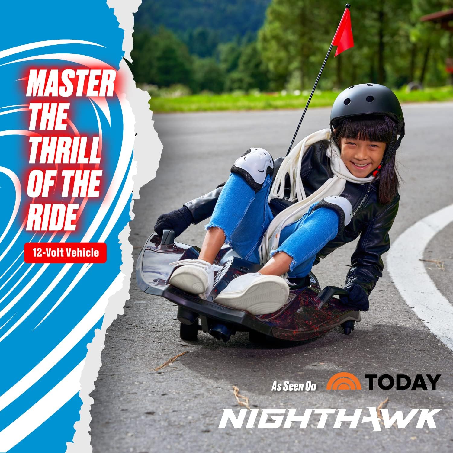 Rollplay Nighthawk Electric Ride On Toy for Ages 6 & Up with 12V 7AH Rechargeable Battery, Side Handlebars for Steering, Tall Rear Safety Flag, and a Top Speed of 6.5 MPH, Pink