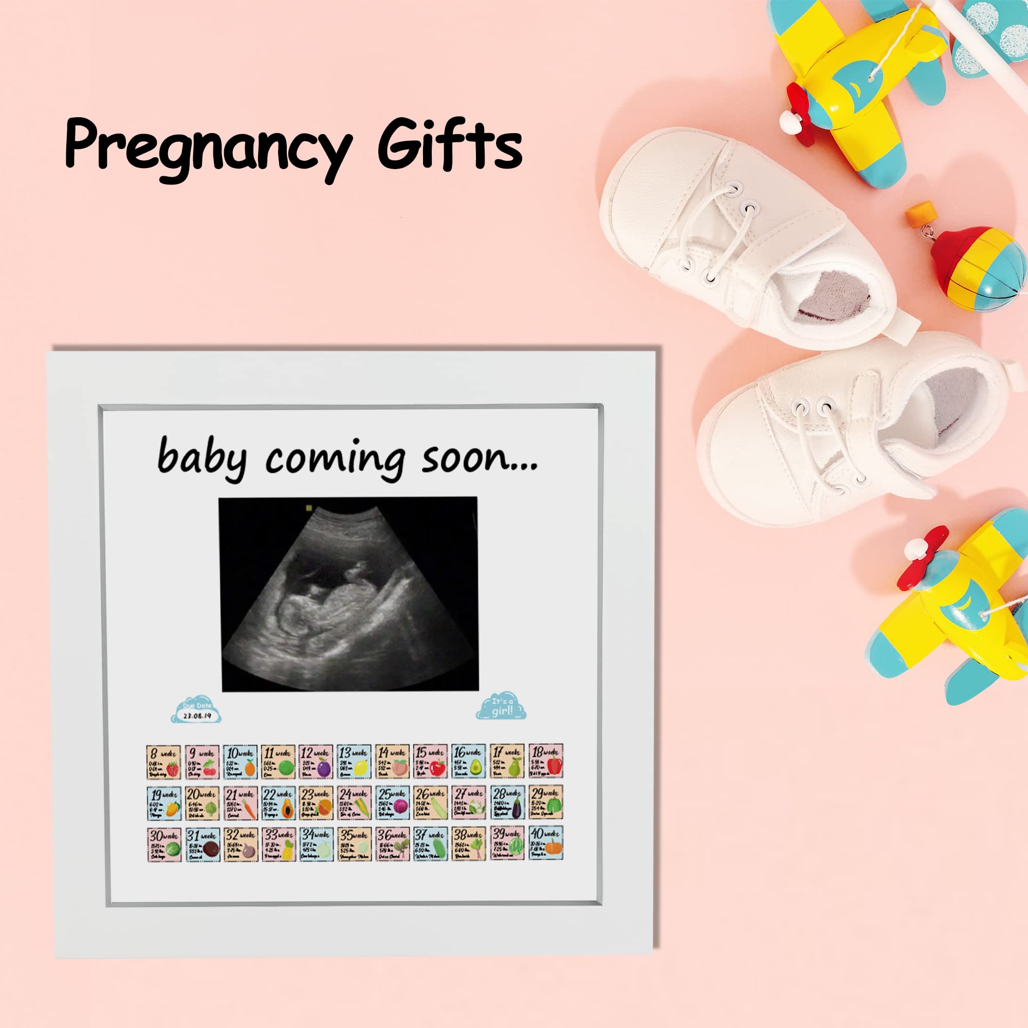 Ezyaid Ultrasound Picture Frame, Sonogram Photo Frame with Pregnancy Weekly Stickers for Baby Count Down Keepsake