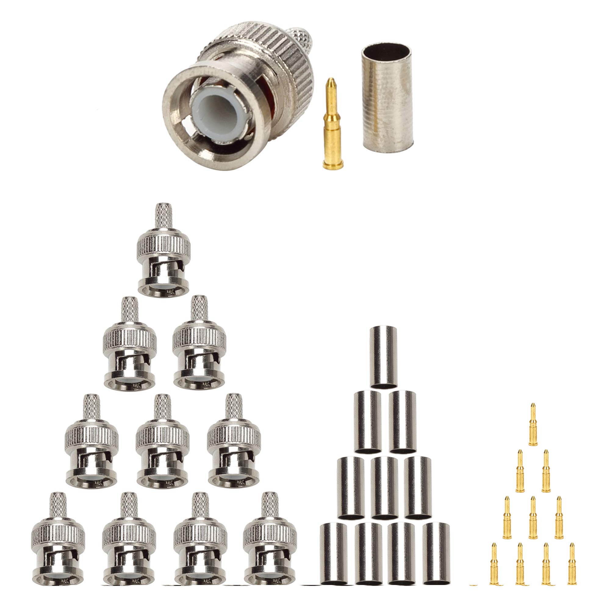 TLS.eagle BNC RG58 Plug Crimp Connector and Striping Crimp Tool for RG58/RG59/RG6 10 Pack Red