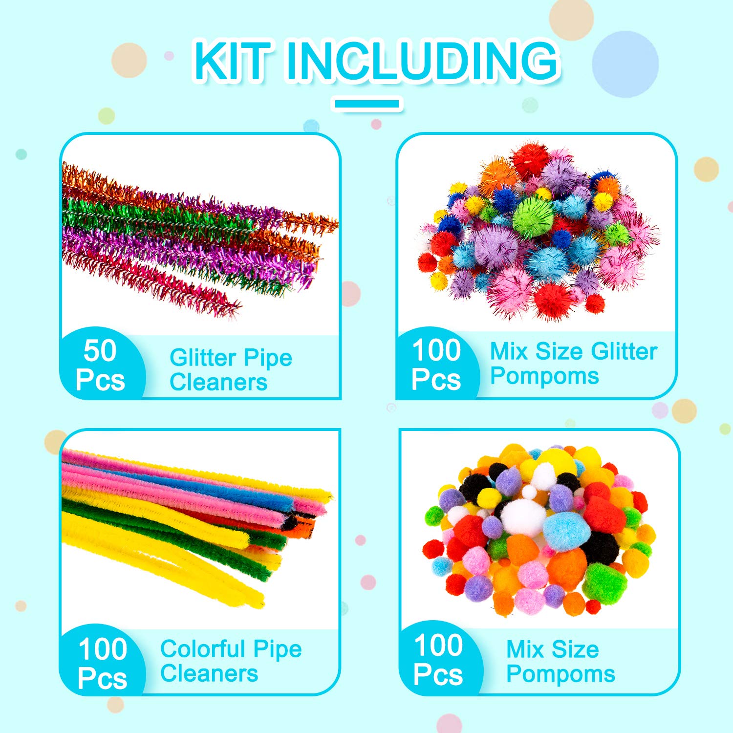 Whaline 1050 PCS Art Craft Kit Supplies 17 Styles Pipe Cleaners Pompoms Wiggle Googly Eyes Foam Flowers Letters Construction Papers Safety Scissors Sticks Heart Stickers Feather Felt Cloth Button