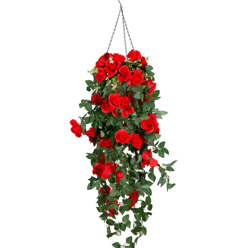 Mixiflor Artificial Flowers in Basket, Artificial Hanging Baskets with Flowers Outdoors Indoors Courtyard Decor, Artificial Vine Silk Rose Flower for Patio Garden Porch Deck Decoration