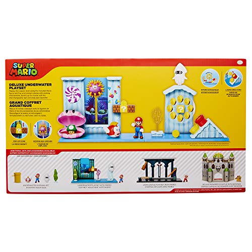 Nintendo Super Mario Deluxe Underwater Playset with 5 Interactive Environmentpiece β Includes 2.5β Mario Figure, 1-Up Mushroom Accessory & Warp Pipe Coin Launcher