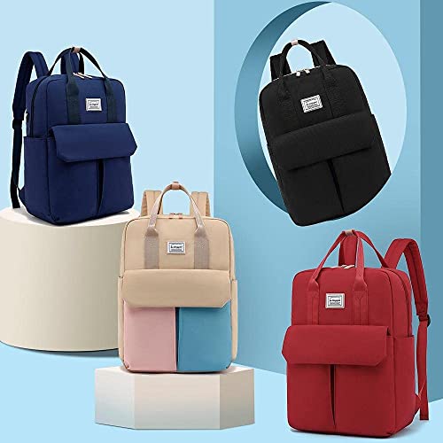 FUXINGYAO Women Laptop Backpack, Durable Travel backpack with Headphone Cable Hole, Anti Theft Backpack for Fits 15.6 Inch Notebook, Multicolor, Black2