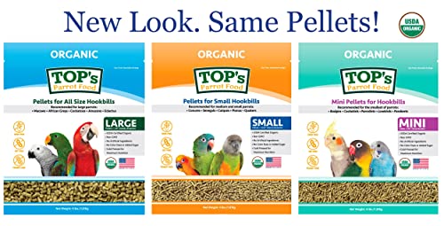 TOP's Parrot Food Pellets Hookbills, Small, Medium and Large Parrots - Non-GMO, Peanut Soy & Corn Free, USDA Organic Certified - 4 lb / 1.81 kg