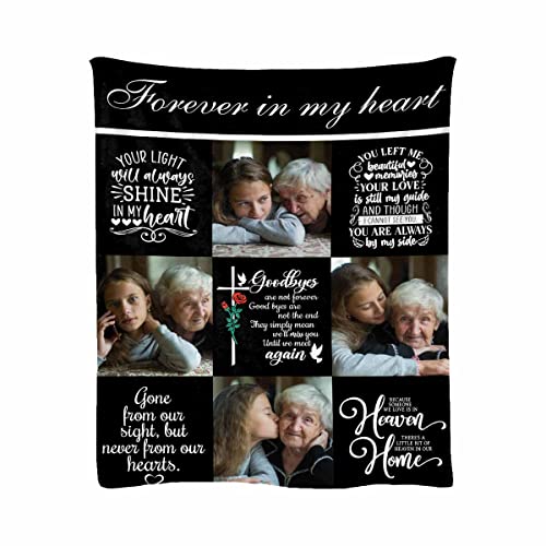 LOSARON Personalized Memorial Photo Blanket Always on My Mind Forever in My Heart Sympathy Bereavement Gift Fleece Blanket Custom Sympathy Blankets with Picture for Christmas