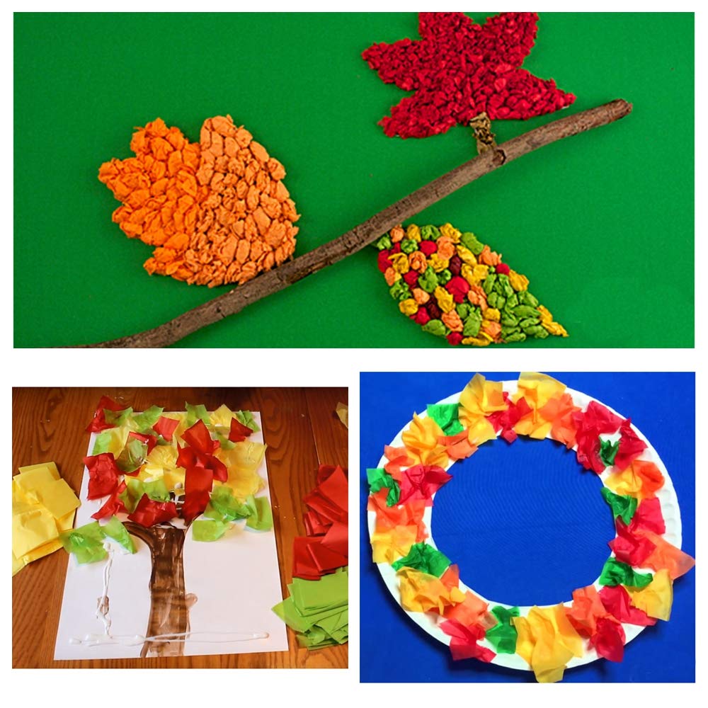 Exquiss 1600 Pcs Autumn Leaf Colors Fall Colors Fall Foliage Tissue Paper Squares 2 x 2 Inch for Leaf Suncatcher Craft Scrunch Art Tree Craft Leaf Art Paper Rolling DIY Craft