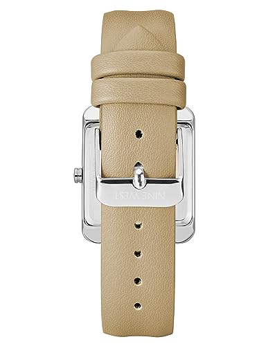 Nine West Women's Japanese Quartz Dress Watch with Faux Leather Strap, Beige, 18 (Model: NW/2117SVTN), Tan/Silver