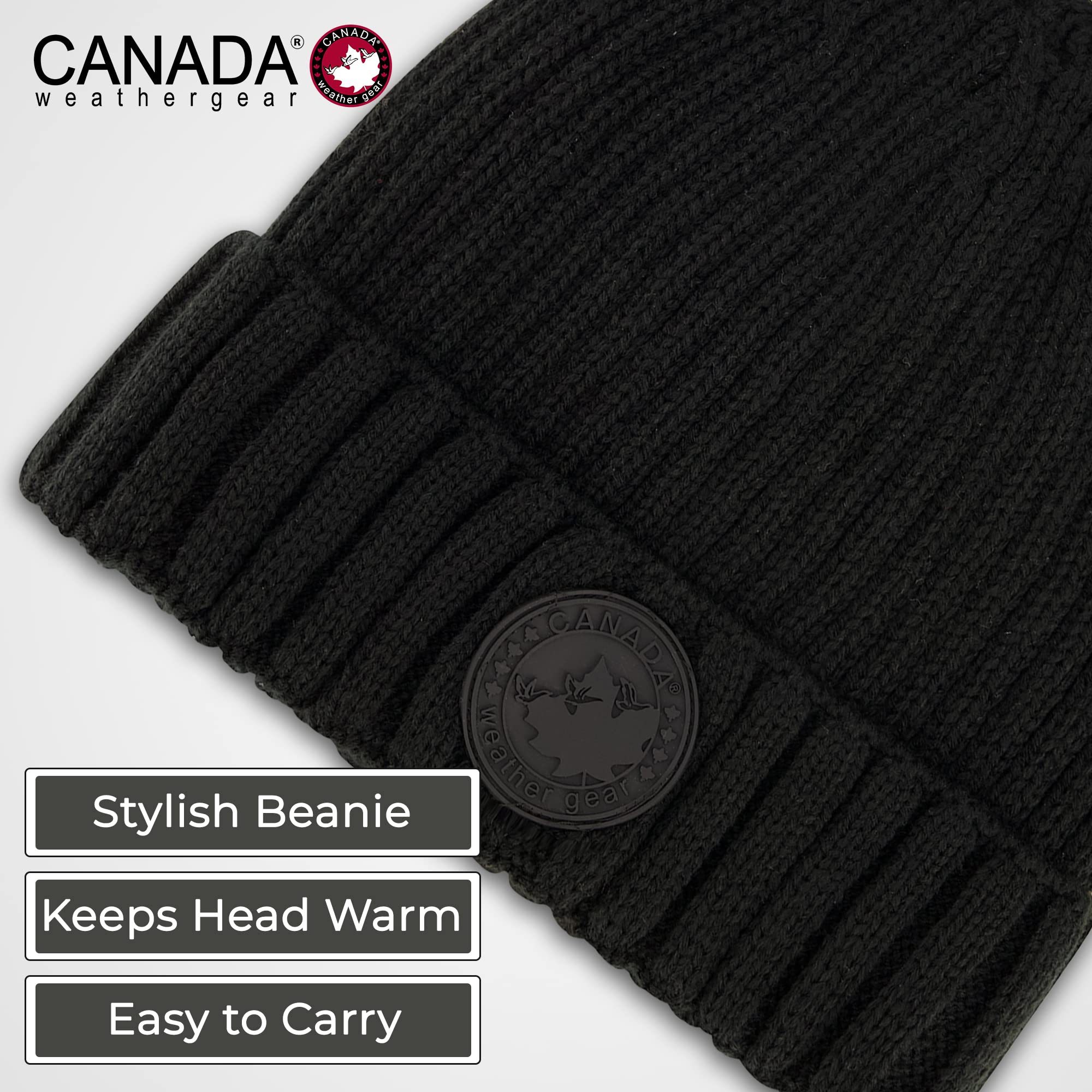 CANADA WEATHER GEAR Knitted Hat for Women - Cozy Winter Hat - Single Cuffed Beanie Hat, Black, One Size