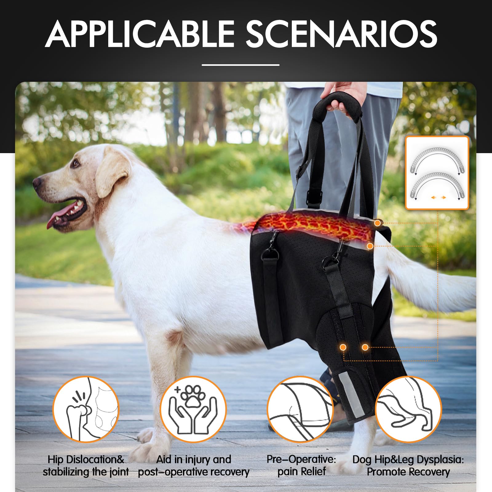Dotoner Dog Sling for Large Dogs Hind Leg Support Harness with Magic Tape & Reflective Strip Assists Elderly Dogs with Weak Hind Legs, Disabilities Help 'Em Up Lift Harness for Dogs