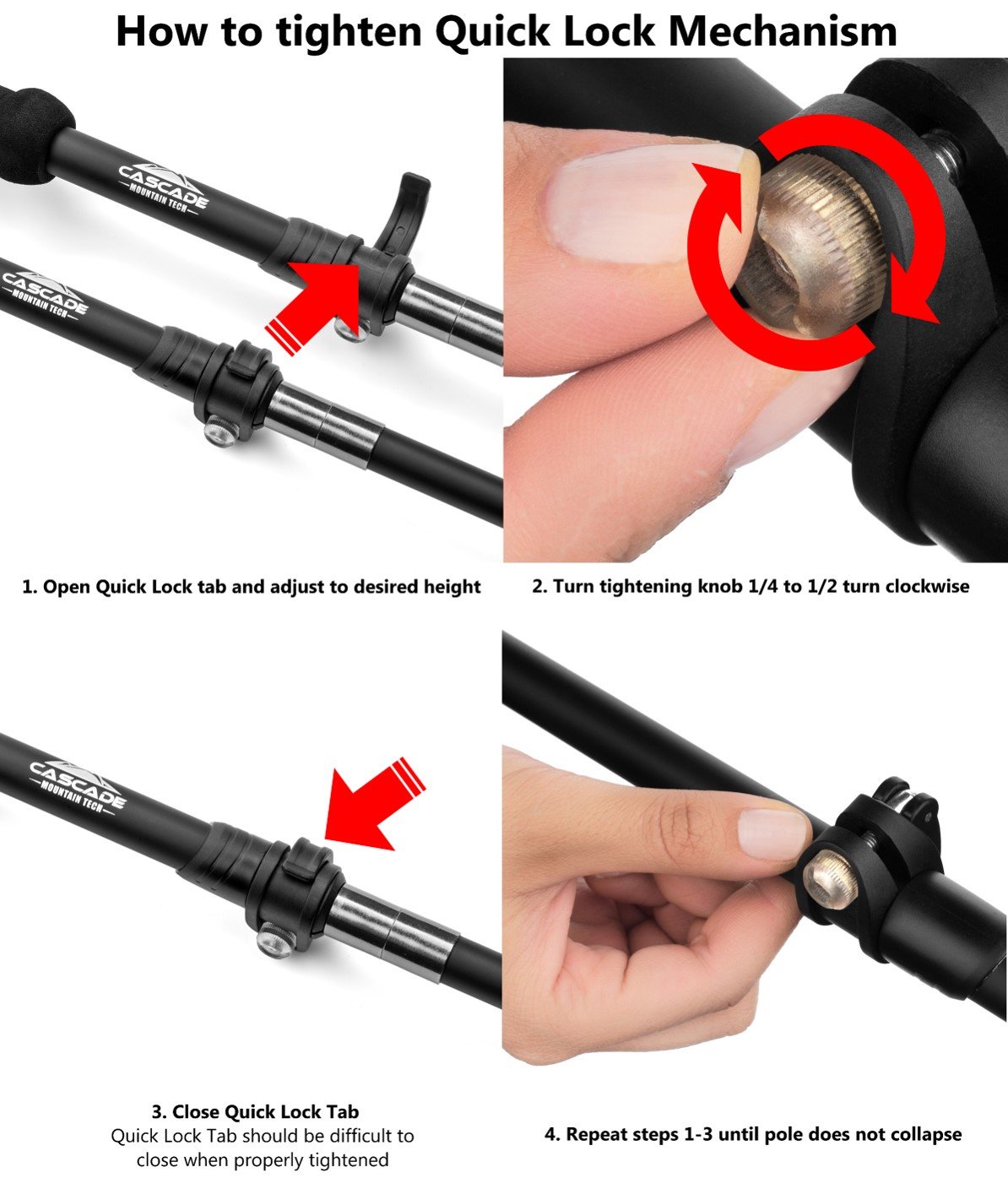 Cascade Mountain Tech Trekking Poles - Carbon Fiber Folding Walking Sticks with Quick Adjustable Locks, Black (Set of 2)