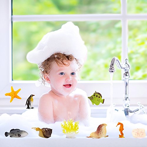 Ocean Sea Animals Figures, 60 Pack Mini Plastic Deep Underwater Life Creatures Set, STEM Educational Shower Bath Toys Gift for Baby Toddler Cupcake Toppers Party Supplies with Turtle Octopus Shark