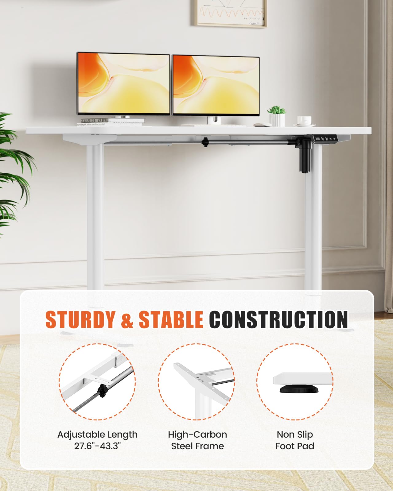 Flycity Electric Standing Desk Frame, Adjustable Height Stand Up Desk Legs, 27.6"-43.3" Adjustable Length Home Office Desk Legs, Computer Desk Base with Child Lock & Memory Function, Black Frame Only