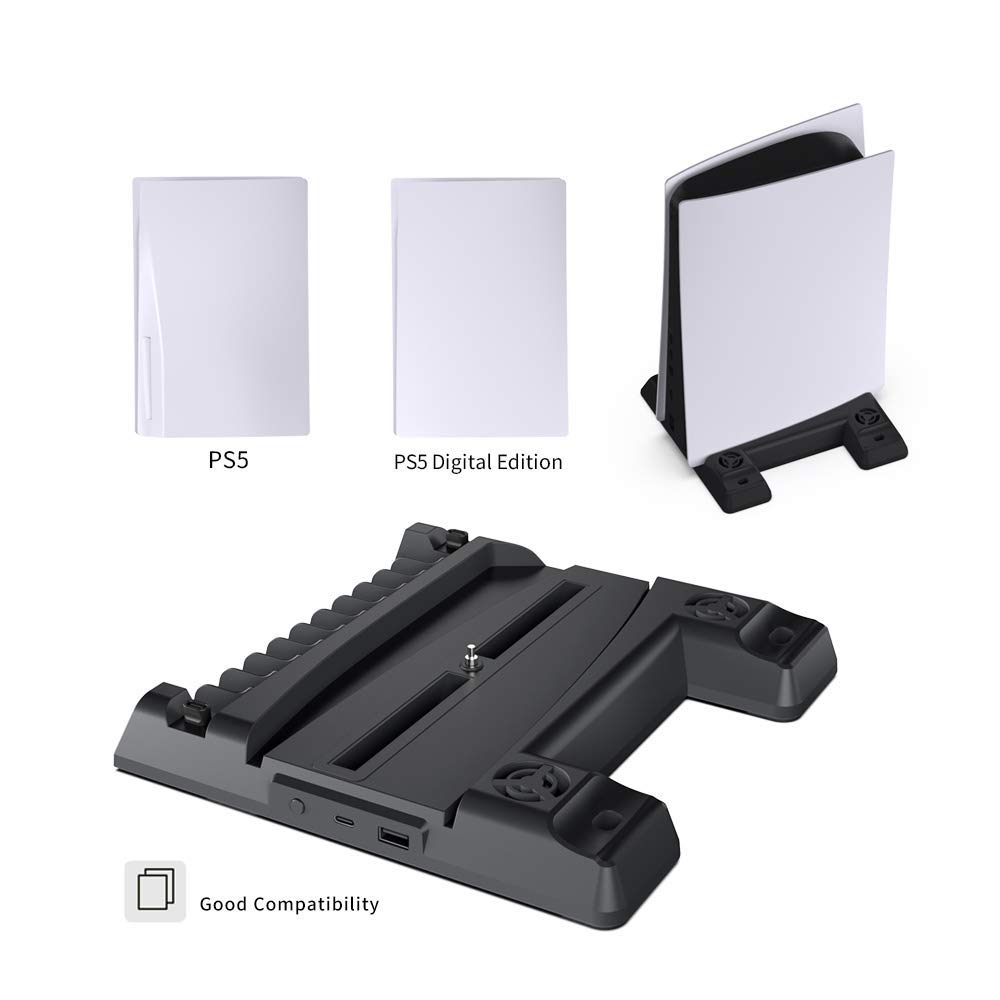 PS5 Accessories, PS5 Cooling Fans and PS5 Cooling Station with Controller Charger and Game Rack