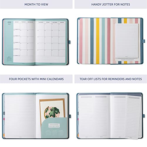 Busy B Perfect Planner A5 Week to View Diary January to December 2022 - Teal Faux Leather Week to View Planner with Stickers & Tear-Out