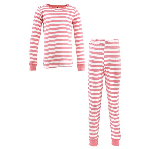 Hudson Baby Baby Cotton Pajama Set, Coral Stripe, 2T